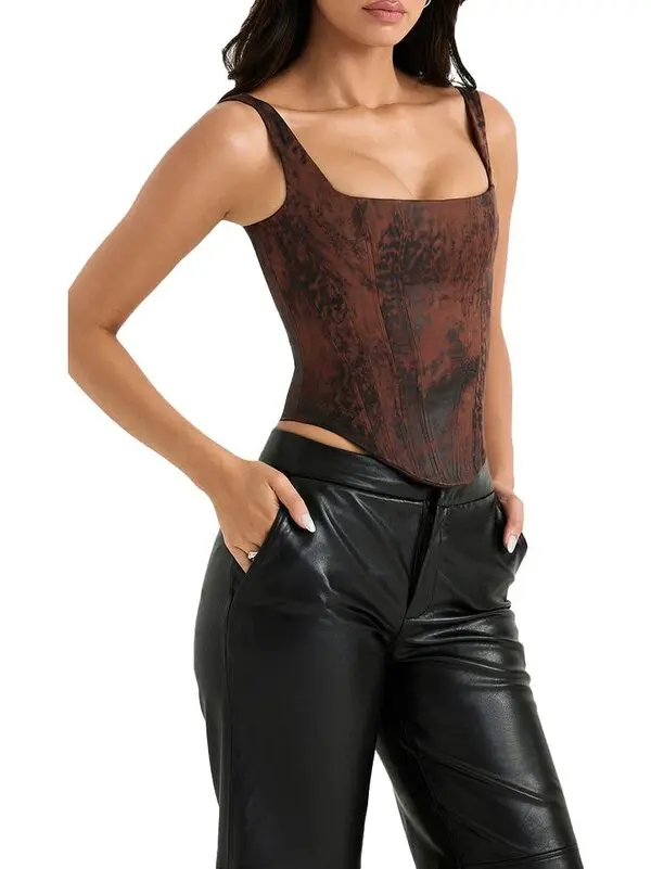House Of Cb Rafa Satin Longline Corset Top - Rust