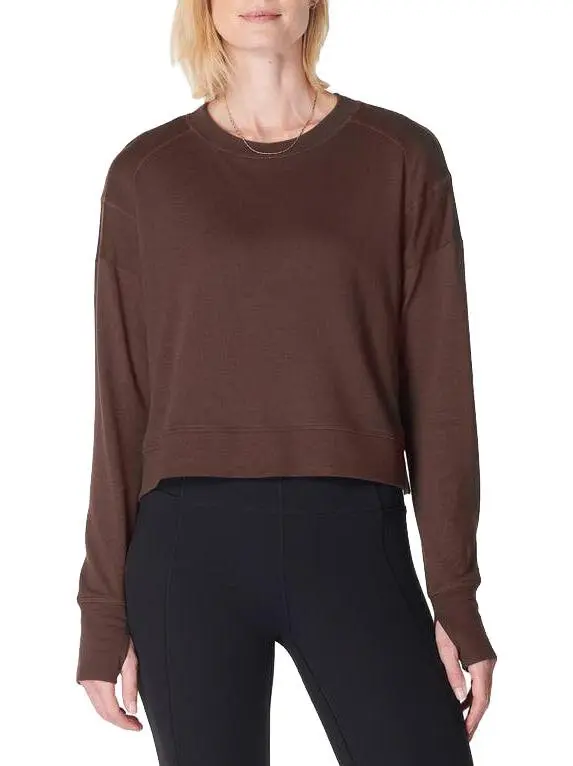 Sweaty Betty Cotton Blend Crop Sweatshirt - Cacao Brow