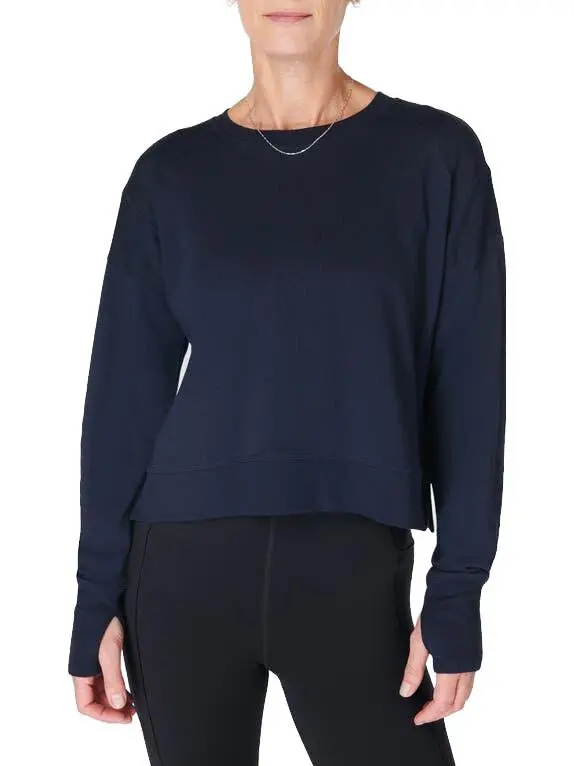 Sweaty Betty Cotton Blend Crop Sweatshirt - Navy Blue
