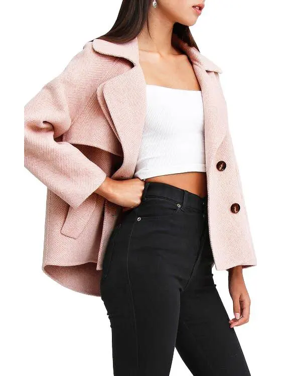 BELLE & BLOOM I'm Yours Double Breasted Wool Blend Coat - Blush