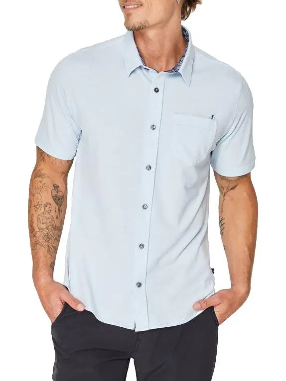 7 Diamonds Vision Of Love Slim Fit Stretch Solid Short Sleeve Button-up Shirt - Light Blue