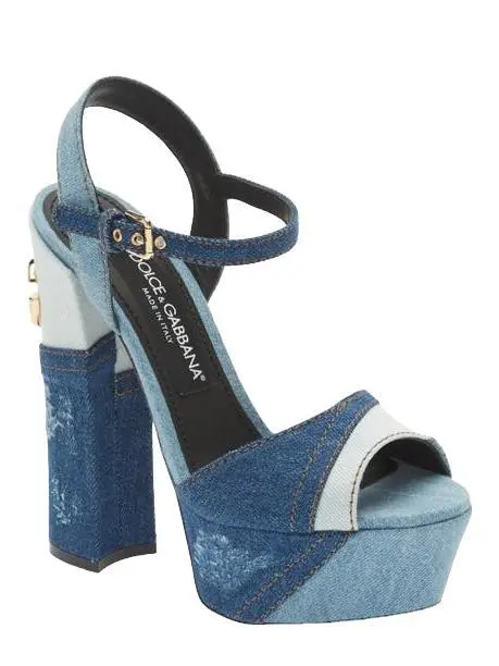 Dolce & Gabbana Keira Patchwork Platform Sandal - Blue