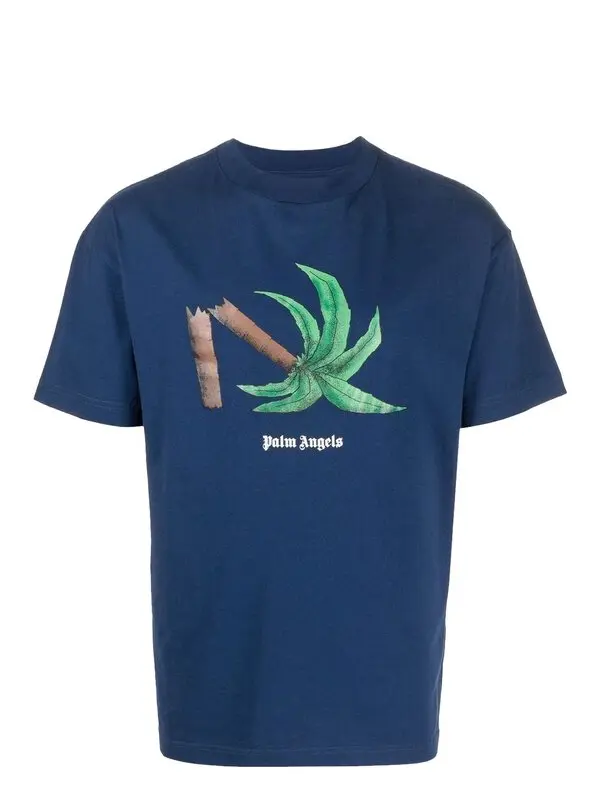 Palm Angels Broken Palm Tree Print T-shirt - Blue