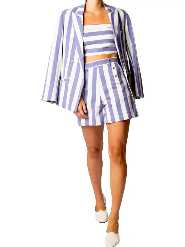 Miguelina Chiara Oversized Striped Busatti Blazer - Blue