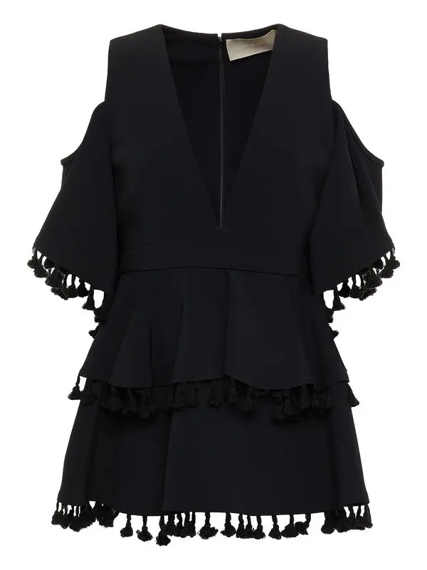 Elie Saab Cold-shoulder Tassel-trimmed Peplum Top - Black