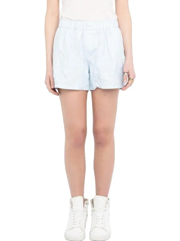 Zadig&Voltaire Pax Crumpled Leather Shorts - Baby Blue