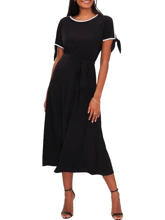 Chaus Tie Sleeve Midi Fit & Flare Dress - Black/ White