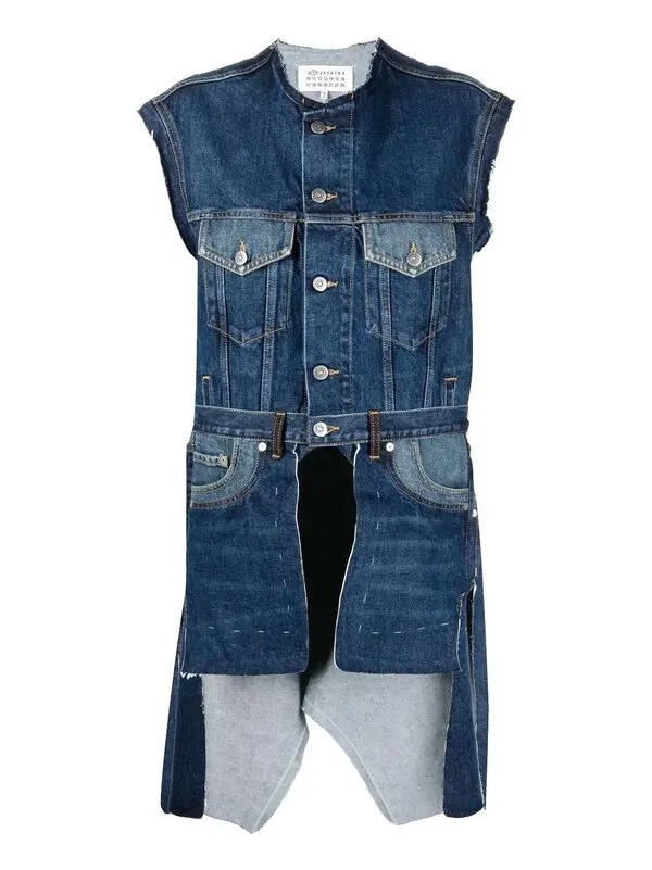 MAISON MARGIELA Longline Asymmetric Denim Vest - Blue