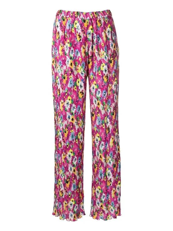 MSGM Pleated Floral-print Trousers - Pink