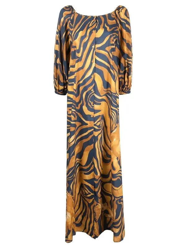 Alberta Ferretti Swirl Print Cotton Maxi Dress - Black