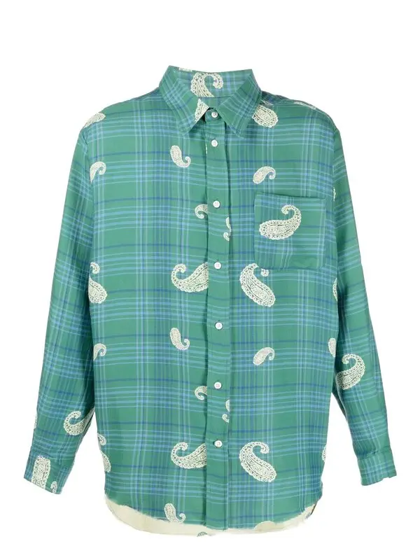 424 Check Print Octopus Shirt - Green
