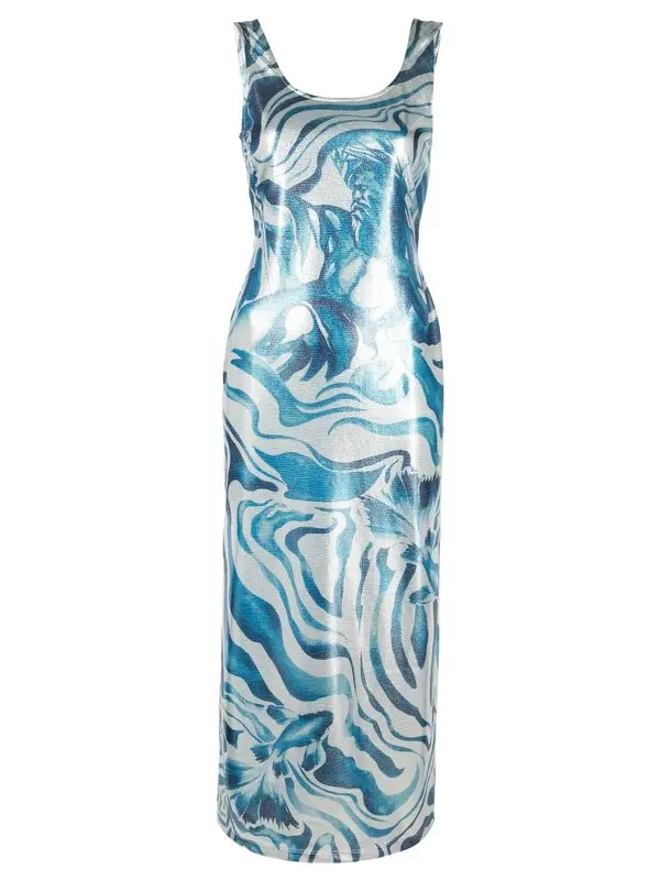 Alberta Ferretti Swirl Print Metallic Dress - Blue