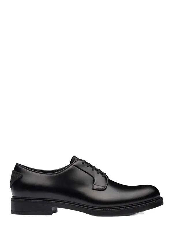 Prada Brushed-leather Lace-up Shoes - Black