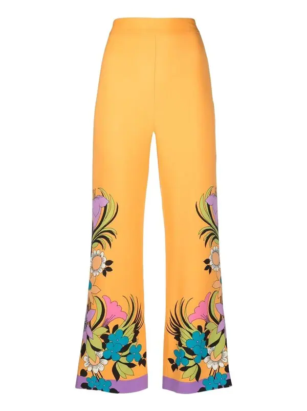La DoubleJ Floral Print High-waisted Flared Trousers - Orange