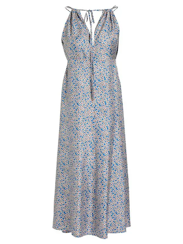 Victoria Beckham Floral-print Silk-twill Midi Dress - Cobalt Blue