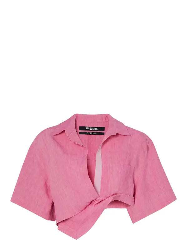 Jacquemus Capri Asymmetric Cropped Linen Shirt - Pink