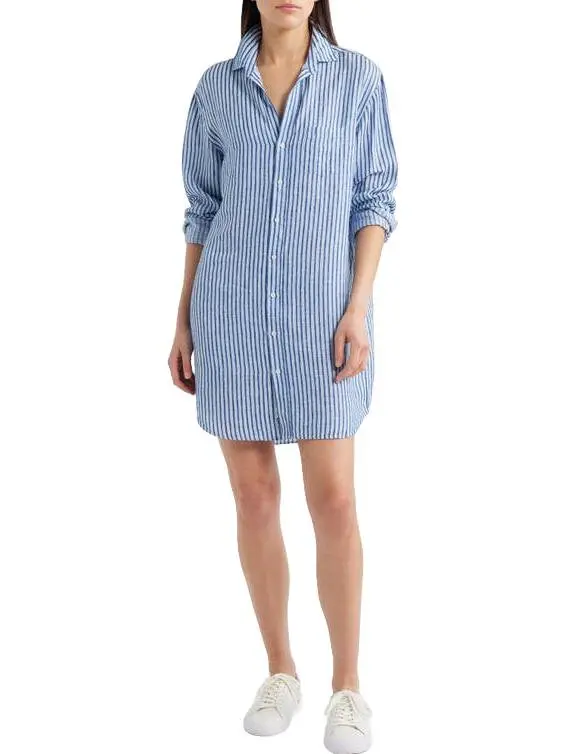 Frank & Eileen Mary Classic Long Sleeve Shirtdress - Blue Navy Textured Stripe