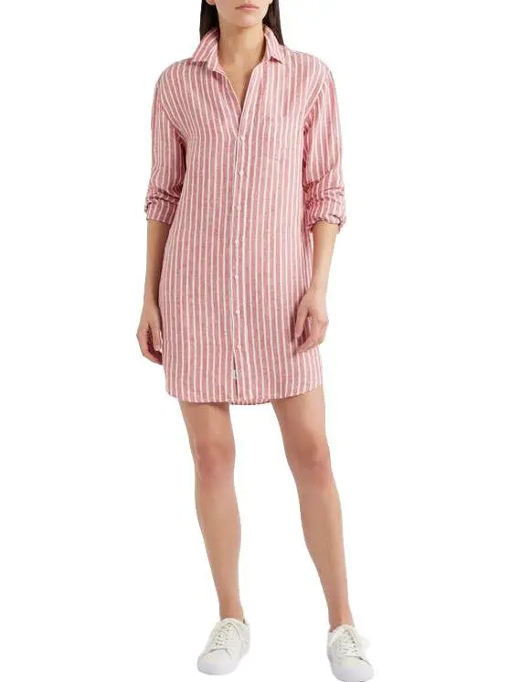 Frank & Eileen Mary Classic Long Sleeve Shirtdress - Red White Textured Stripe