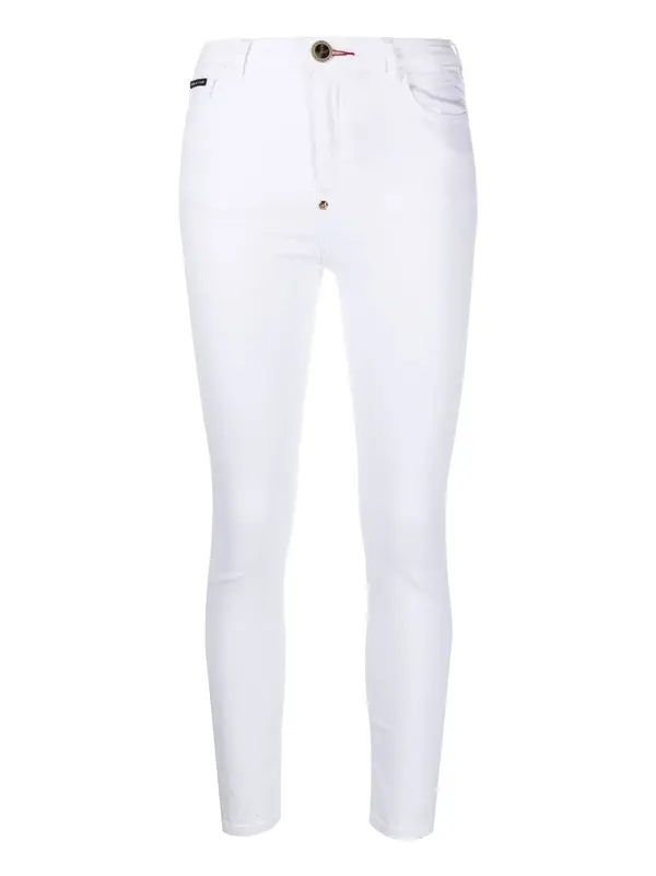 Philipp Plein Embroidered Skull Skinny Jeans - White
