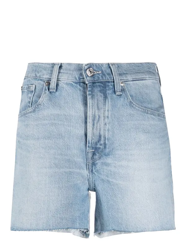 7 For All Mankind Raw-cut Hem Denim Shorts - Blue