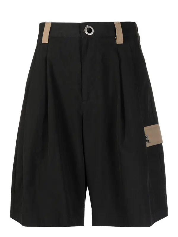 PORTS V Pleated Knee-length Shorts - Black