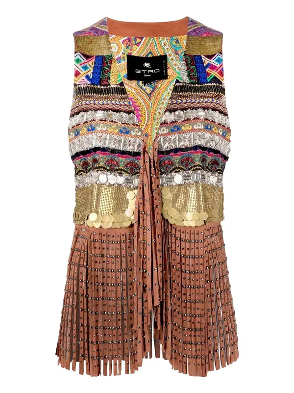 Etro Fringed Patterned Gilet - Pink