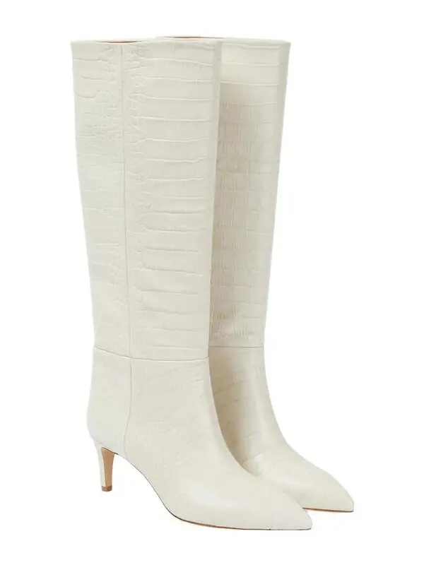 Paris Texas Croc-effect Leather Knee-high Boots - White