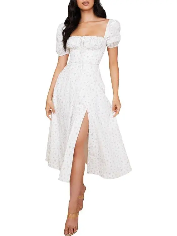 House Of Cb Tallulah Puff Sleeve Midi Dress - White Floral