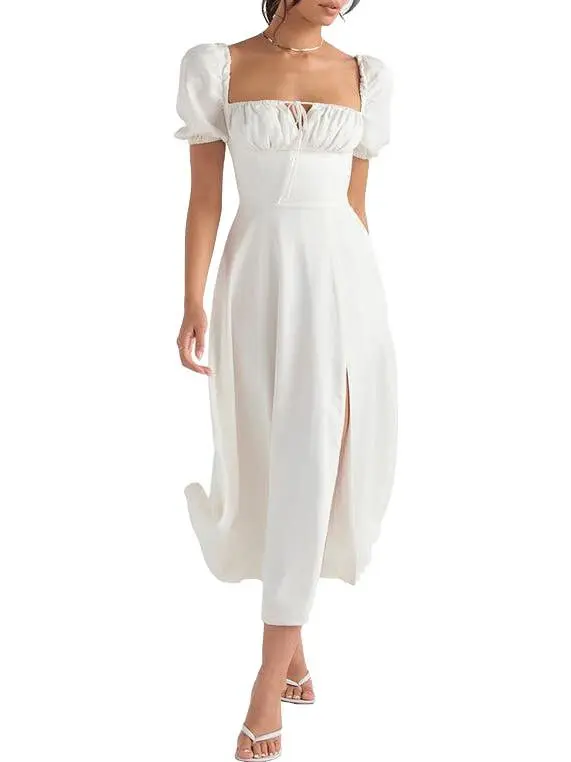 House Of Cb Tallulah Puff Sleeve Midi Dress - White