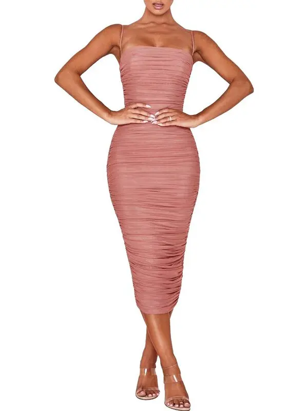 House Of Cb Sirene Ruched Mesh Dress - Antique Rose
