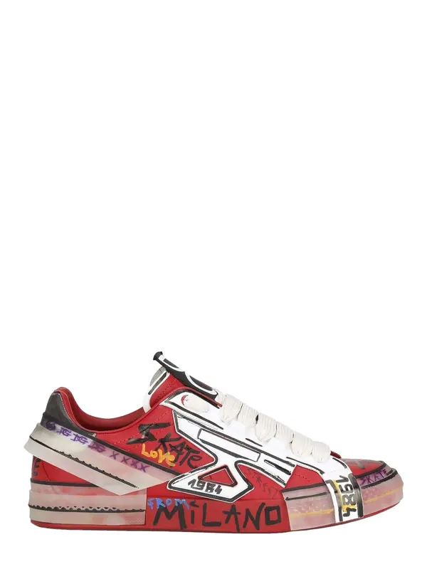 Dolce & Gabbana Portofino Hand-painted Sneakers - Red