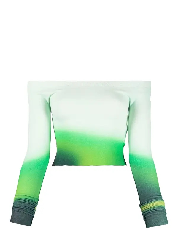 Off-White Off-shoulder Gradient Top - Green