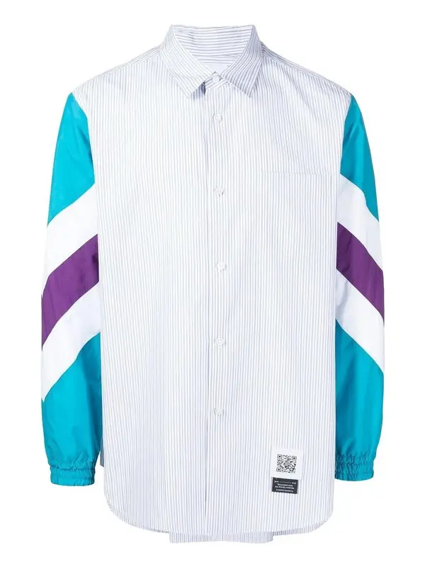 FUMITO GANRYU Contrast-sleeve Striped Shirt - Blue