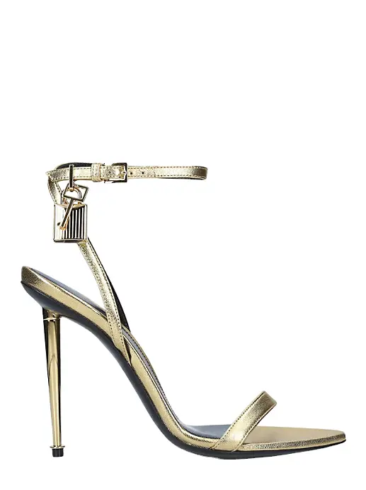 TOM FORD Padlock Leather Heeled Sandals - Gold