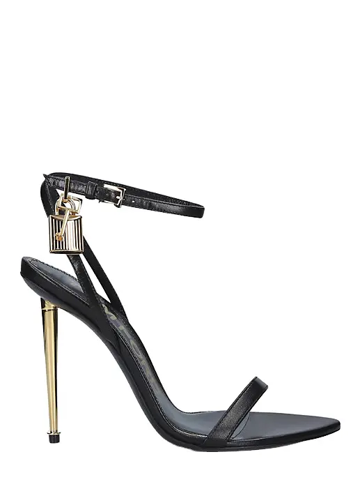 TOM FORD Padlock Leather Heeled Sandals - Black
