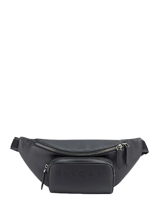 BVLGARI Logo-embossed Leather Belt Bag - Black