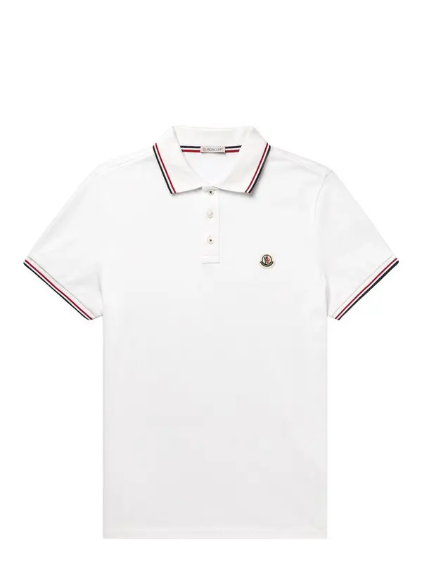 Moncler Logo-appliquéd Striped Cotton-piqué Polo Shirt - White