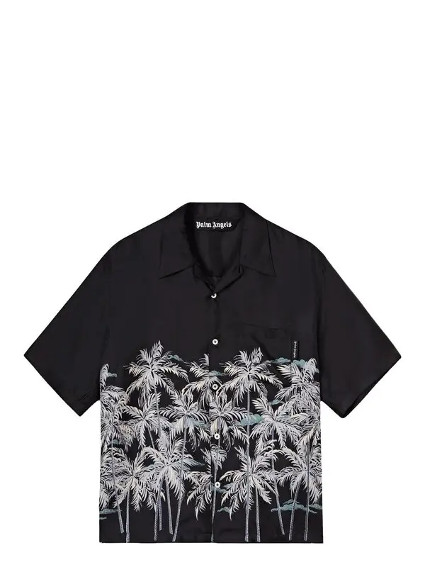 Palm Angels Palm Tree-print Silk Shirt - Black