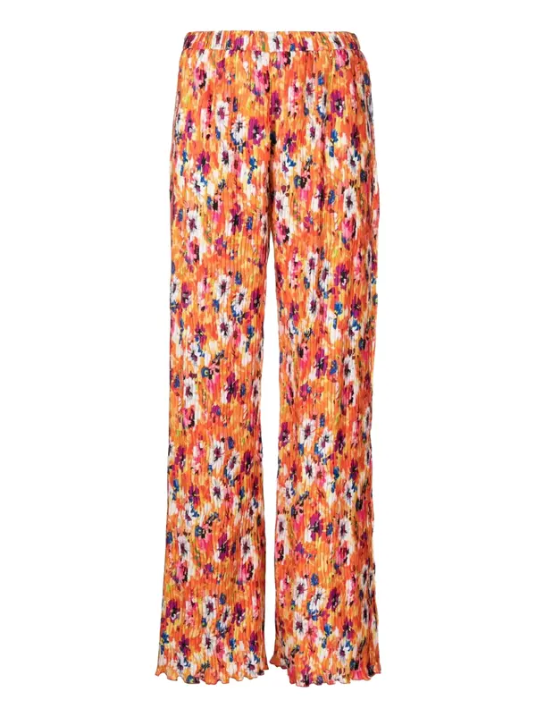 MSGM Pleated Floral-print Trousers - Orange