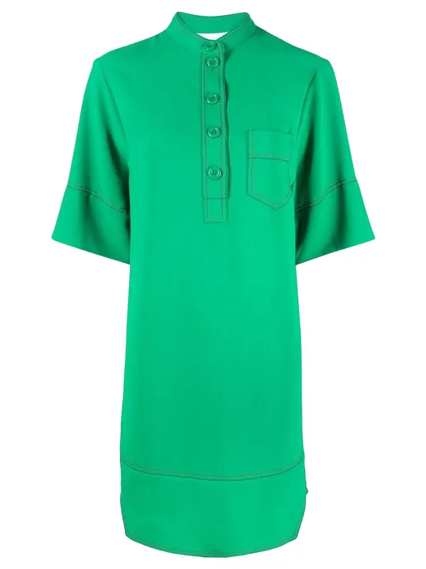 See By Chloé Contrast-stitch Short-sleeve Shift Dress - Green