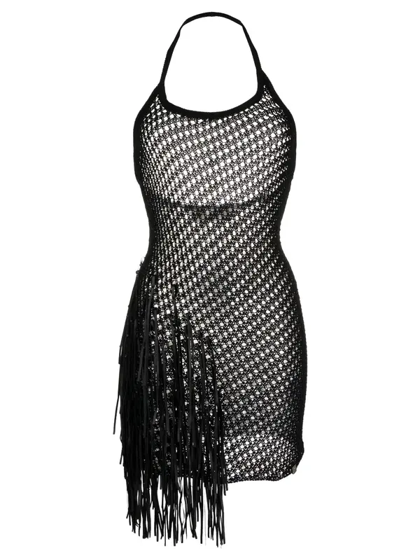 1017 Alyx 9sm Fringe-trim Crochet-knit Mini Dress - Black