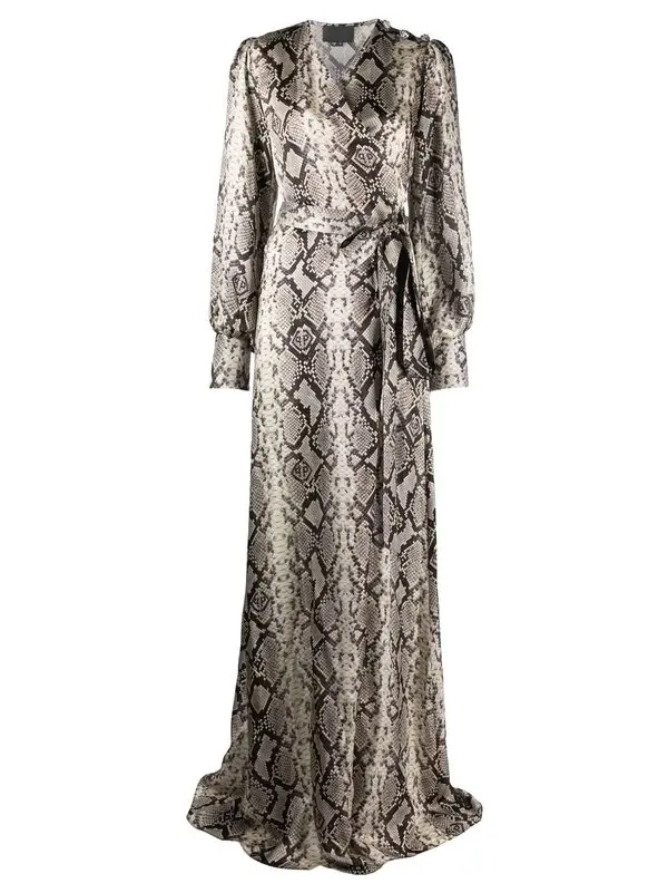 Philipp Plein Python-print Silk Long Dress - Neutrals