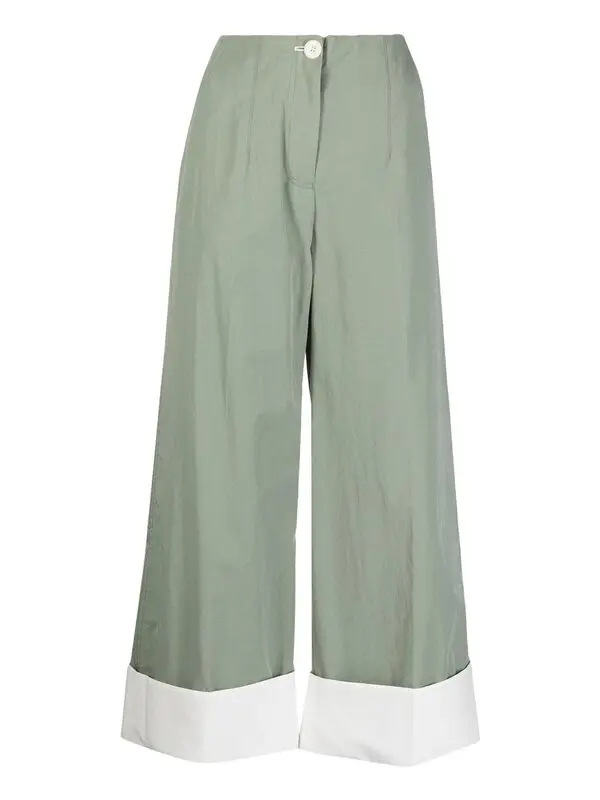LOW CLASSIC Wide-leg Turn-up Trousers - Green