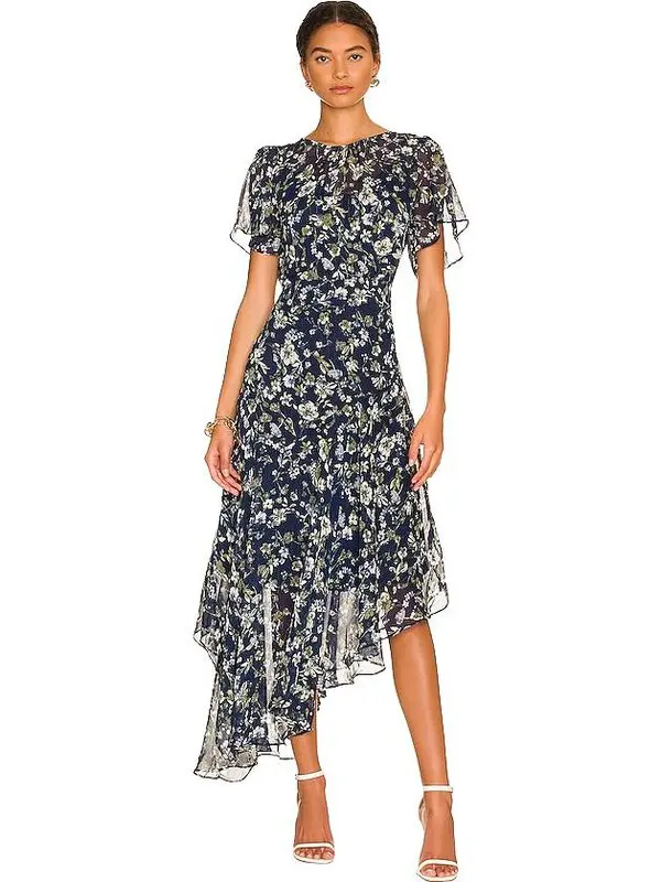 Astr The Label Flutter Sleeve Maxi Dress - Blue & Green Floral