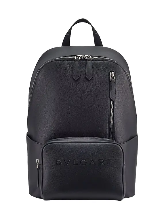 BVLGARI Logo-embossed Leather Backpack - Black