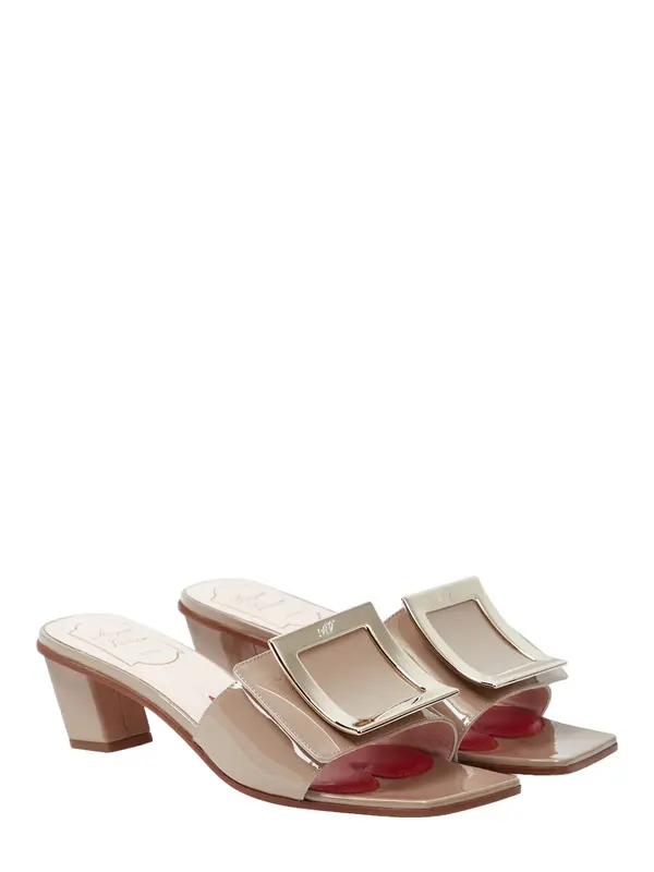 ROGER VIVIER Love Vivier Patent Leather Sandals - Beige