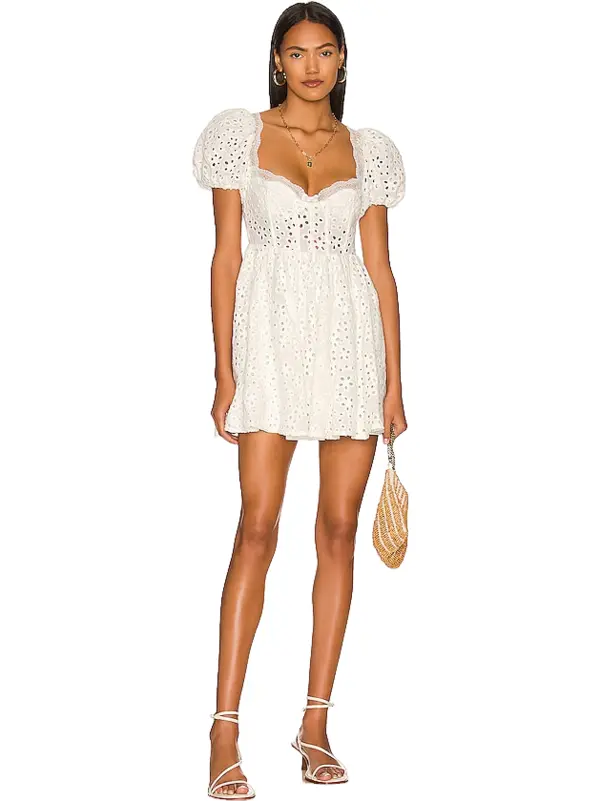 For Love & Lemons Becca Mini Dress - White