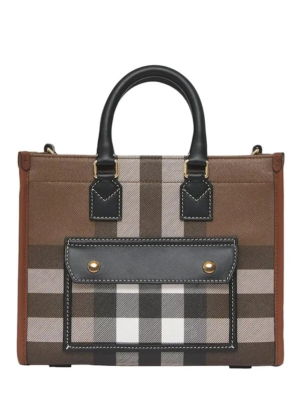 Burberry Freya E-canvas Check Tote Bag - Dark Birch