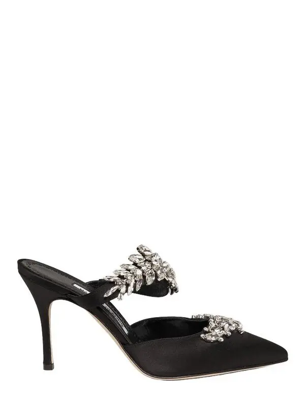 Manolo Blahnik Lurum 90mm Embellished Satin Mules - Black