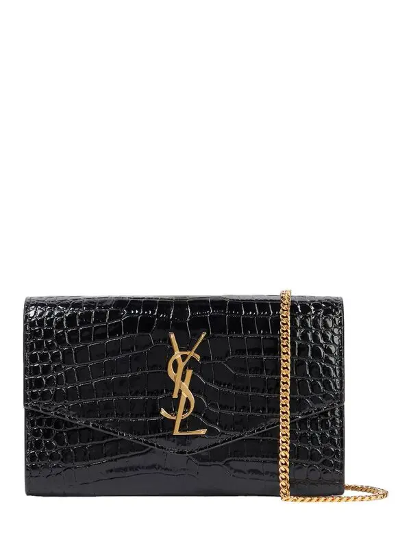 Saint Laurent Uptown Croc-effect Leather Shoulder Bag - Black